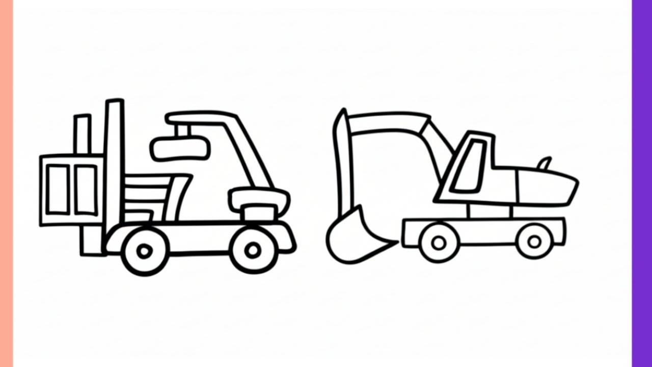 Learn How to Draw A Cute Excavator And Simple Crane // How to draw ...