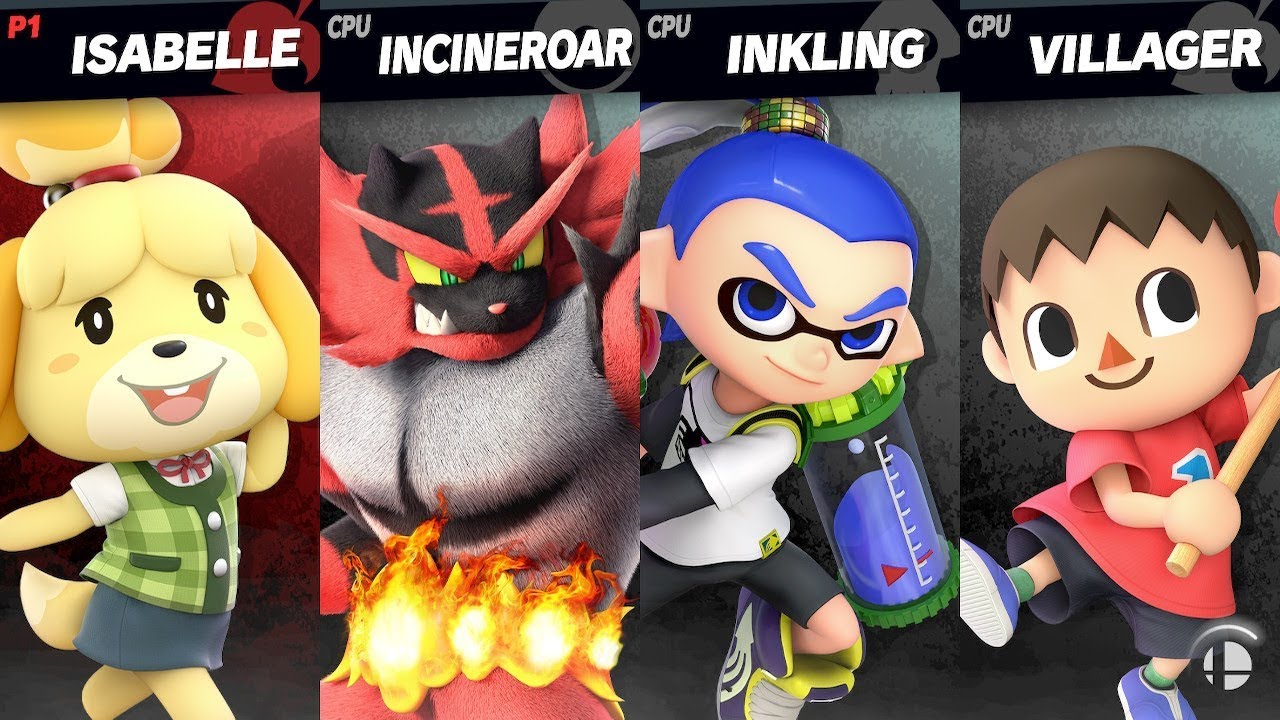 Super Smash Bros. Ultimate (Isabelle Vs. Incineroar Vs. Inkling Boy Vs ...