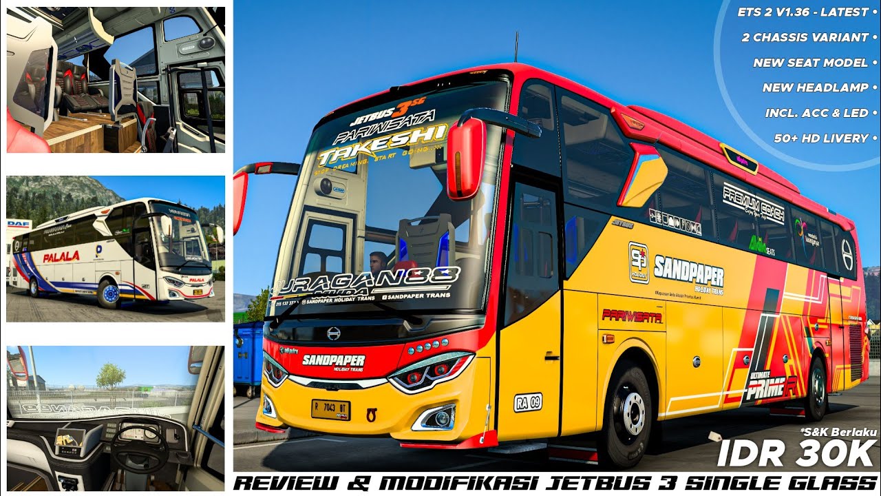Review & Modifikasi Jetbus 3 MHD Single Glass NModder‼️| ETS 2 ...