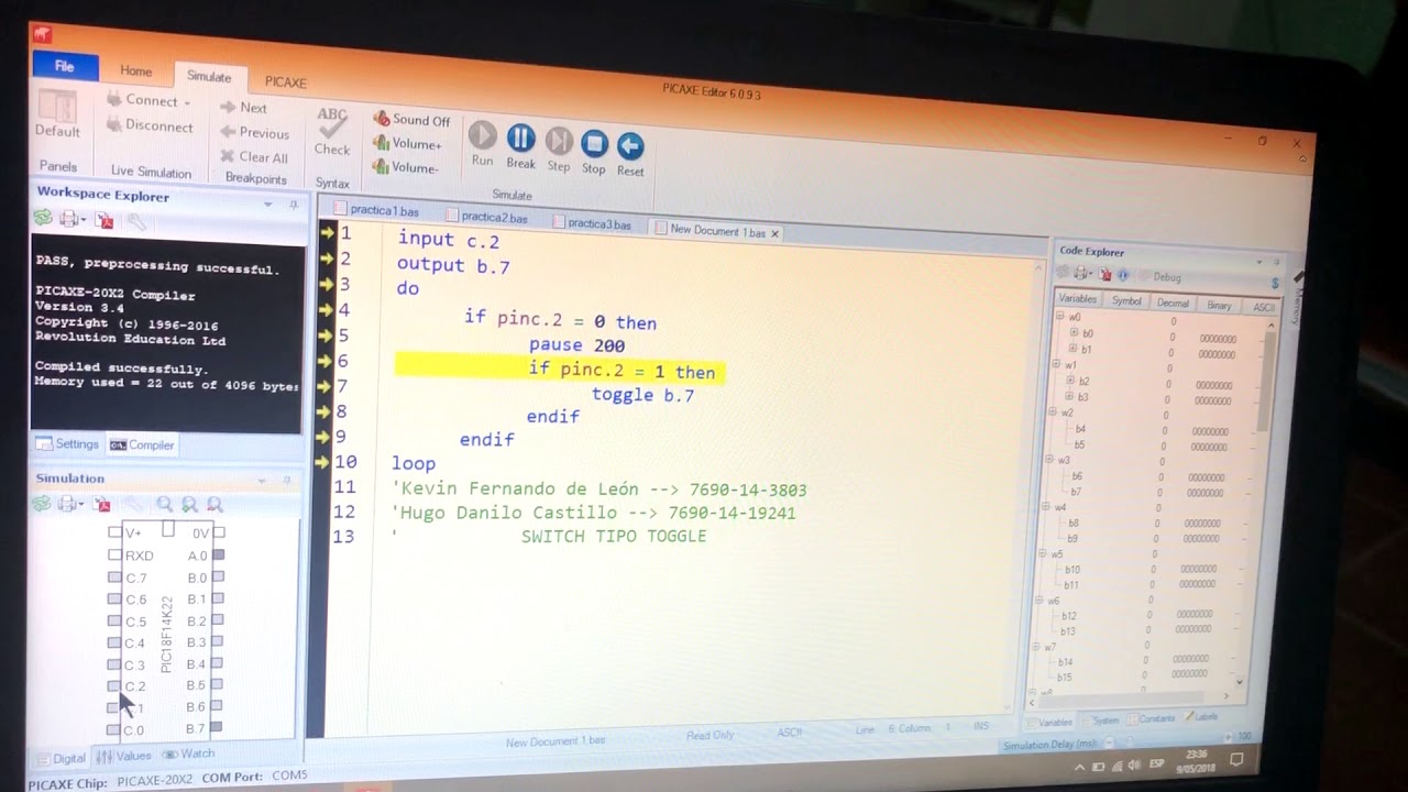 Picaxe 20X2 Switch Tipo Toggle Practica 4 - YouTube