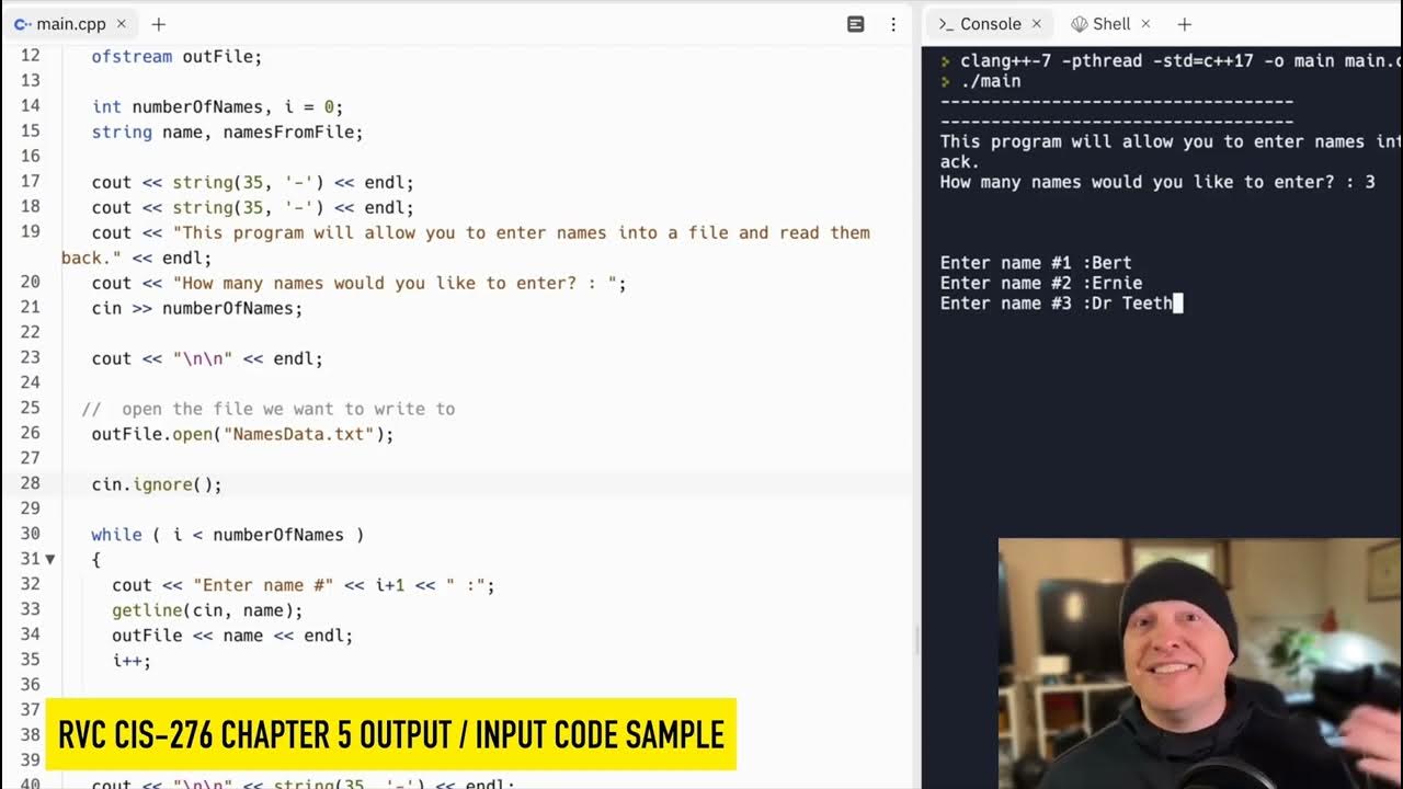 CIS 276 Chatper 5 Inputs Outputs Code Sample - YouTube