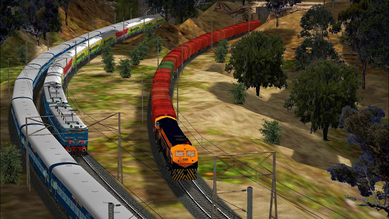 3 Trains Crossing Each Other | MSTS Open Rails Indian Railways - YouTube
