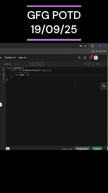 Min Add to Make Parentheses Valid | GFG POTD | 19/09/2025 #coding #gfg ...