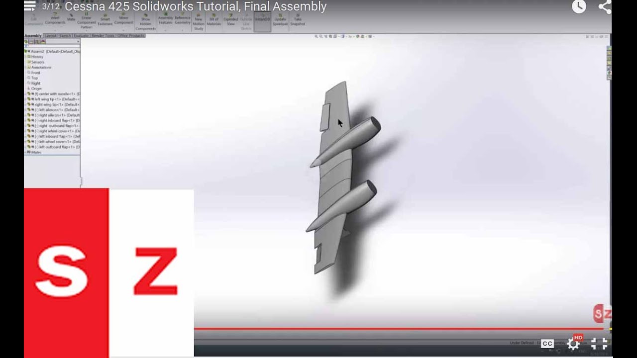 Cessna 425 Solidworks Tutorial, Final Assembly - YouTube