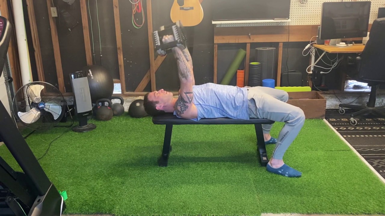 Flat Bench Dumbbell Tricep Extensions Strength - YouTube