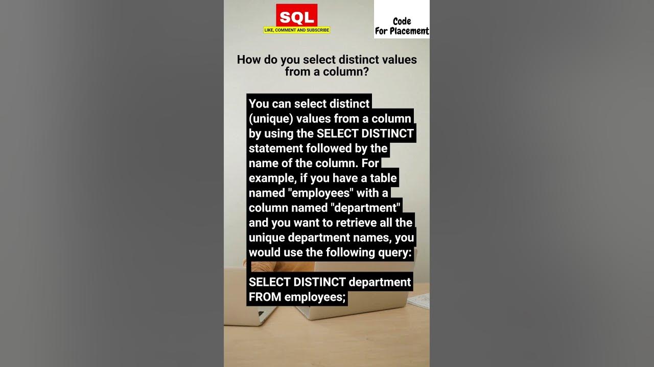 How To Select Distinct Values From A Column In Sql Sql Sqlinterview Youtube