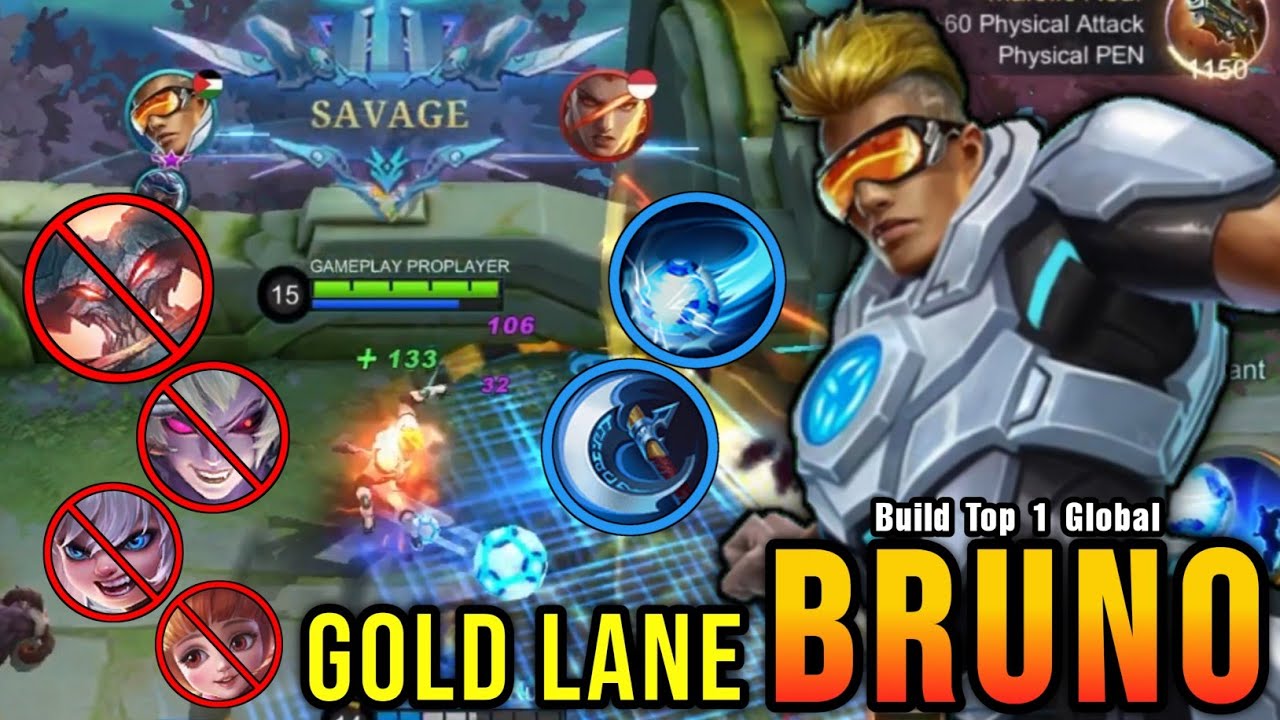 SAVAGE!! Bruno Best Build Gold Lane!! - Build Top 1 Global Bruno ~ MLBB ...