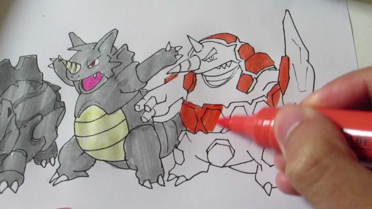 How to draw Pokemon: No.111 Rhyhorn, No.112 Rhydon, No. 464 Rhyperior ...