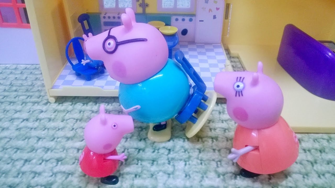 Bajka Świnka Peppa po polsku. Tata Świnka przykleił się do krzesła! hi ...