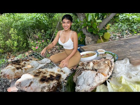 Countryside life How To Cook Salt-Crusted Grilled Fish  | Thailand village Vlog