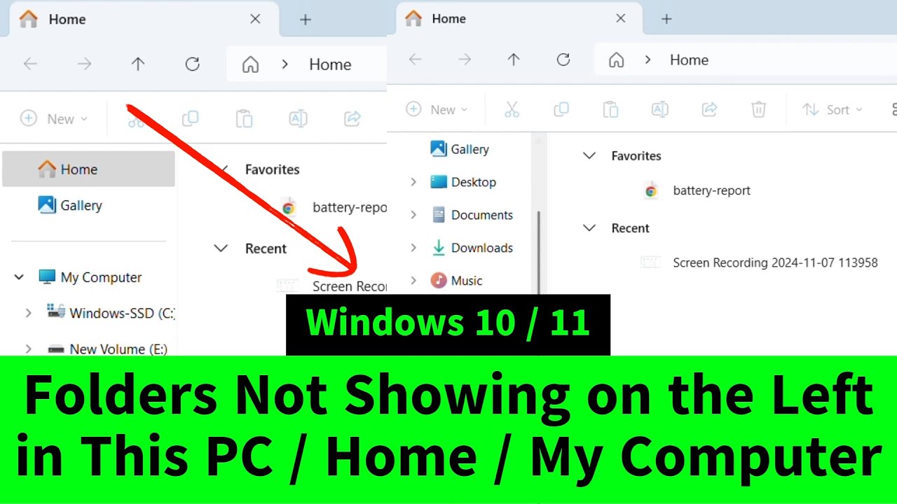 Folders not Showing on the Left Panel in This PC / Home / My Computer ...