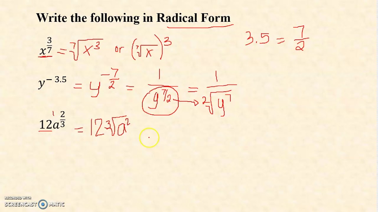 Writing Exponential Form to Radical Form - YouTube