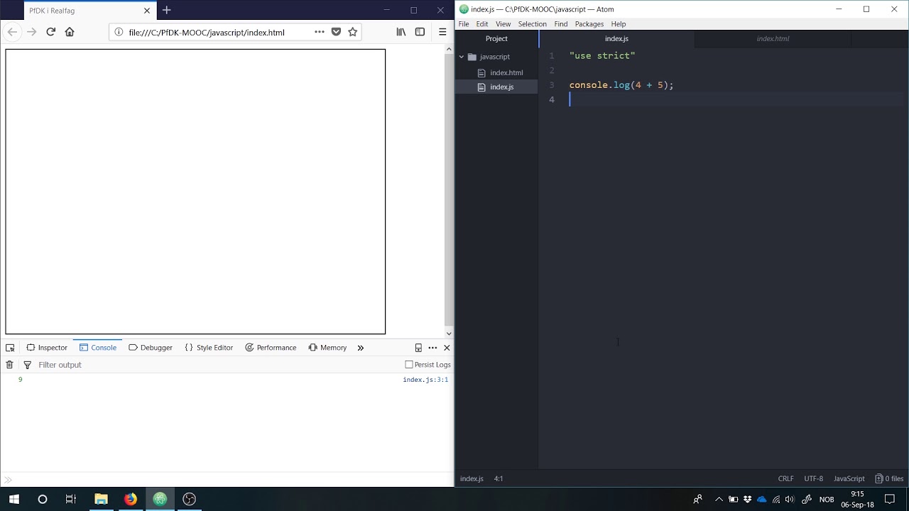 Javascript - 1 - Konsollen og variabler - YouTube