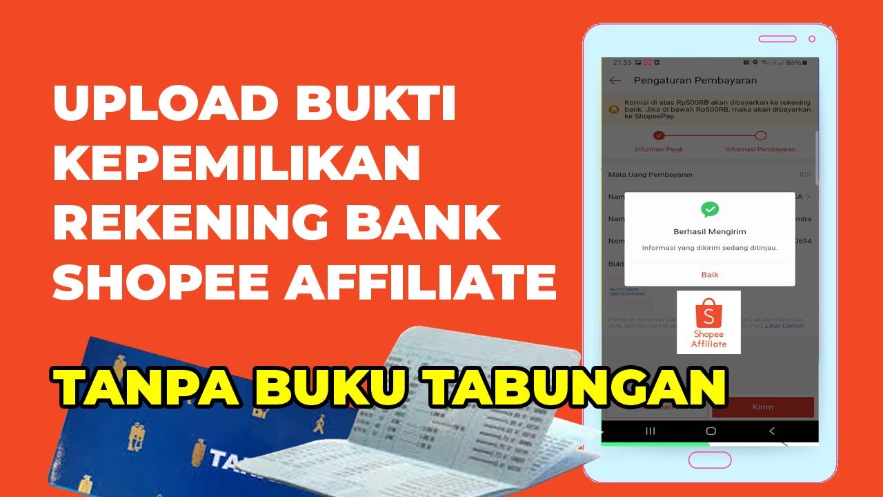 Upload bukti kepemilikan rekening bank shopee affiliate tanpa buku ...