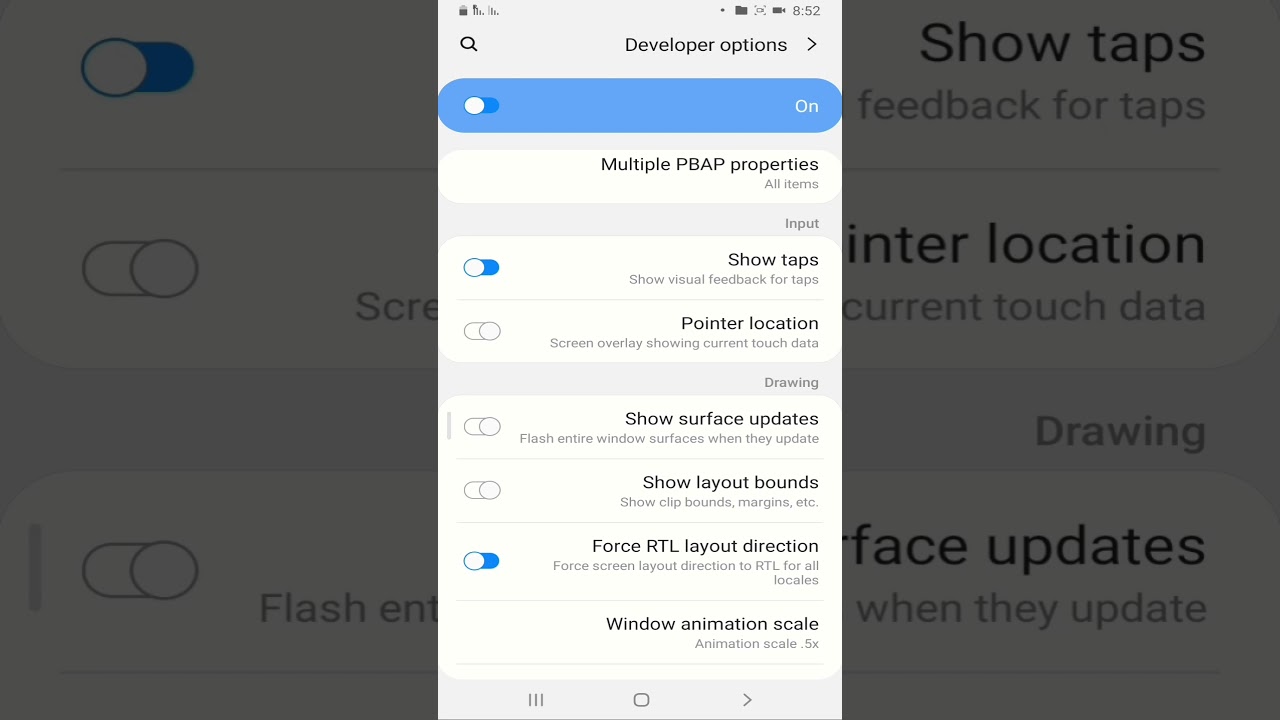 Samsung Phone Developer Setting - Force RTL Layout Direction On - YouTube