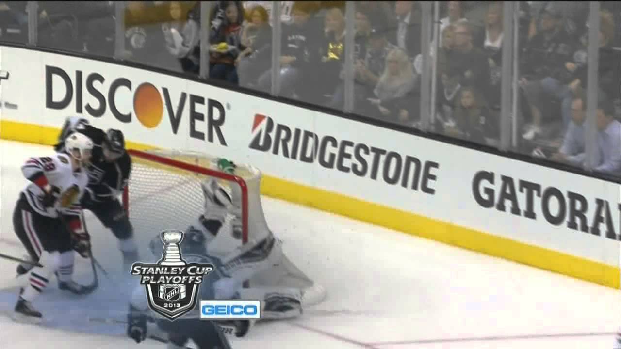 Jonathan Quick stack the pads save on Patrick Kane in 3rd. 6/6/13 ...