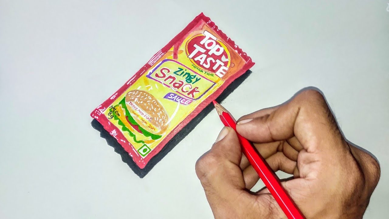 Drawing of a tomato ketchup sachet - how to draw 3D art - YouTube
