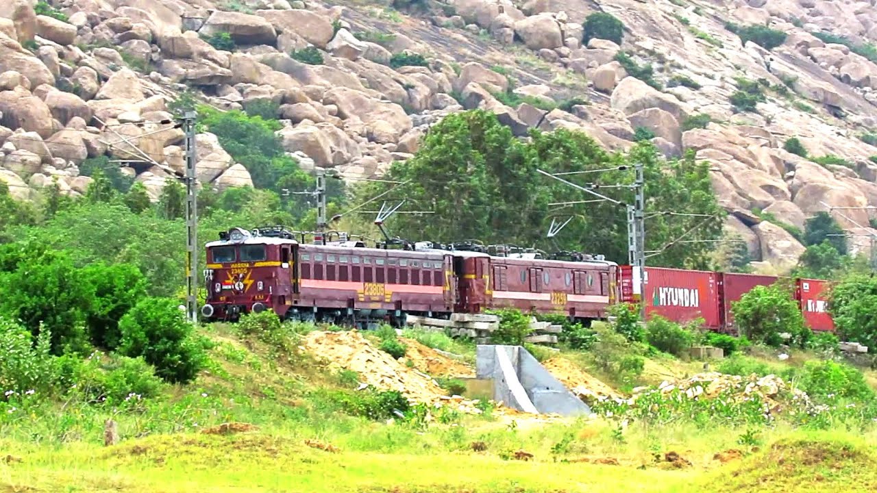 Freight Train Through Giant Hill in Karnataka - Chennai Bangalore Line ...