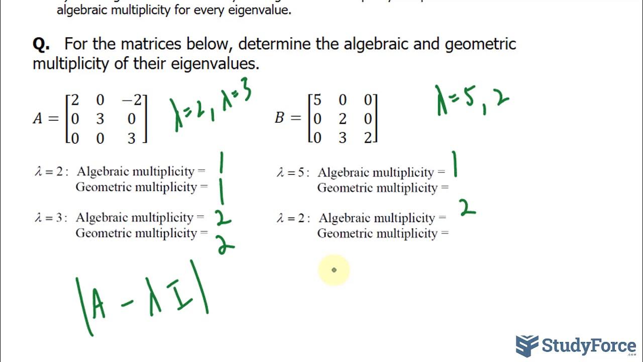 Determine the algebraic and geometric multiplicity - YouTube
