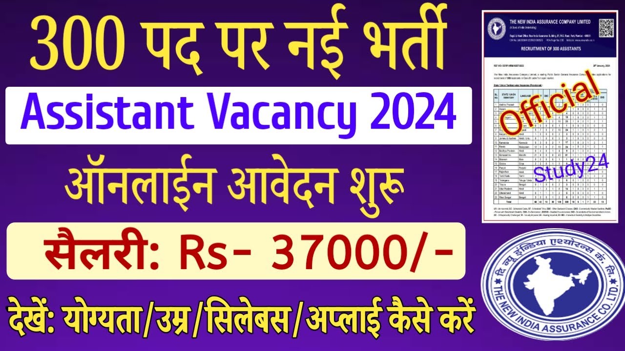 All India Assistant Vacancy 2024 | Recruitment of 300 Assistants in The ...