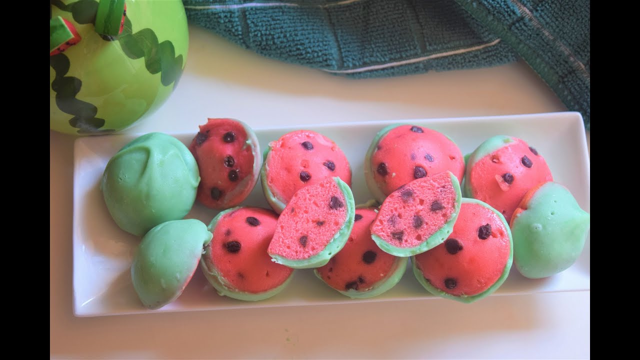 Watermelon cakes | vanilla chocolate chip cakes shaped like watermelon ...