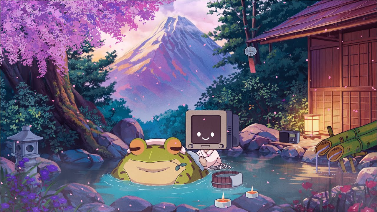 Peaceful hot springs 🌺 calm your anxiety, relaxing music [chill lo-fi ...