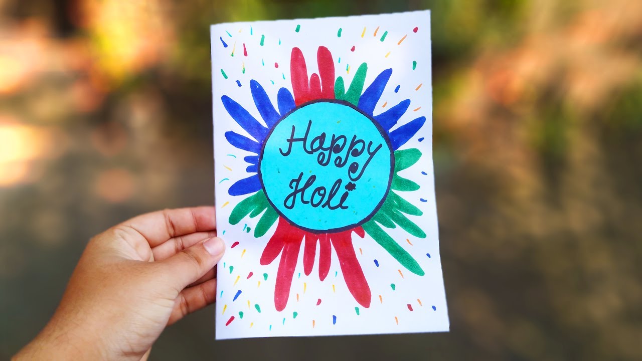 Happy Holi Greeting Card making 2018 || Simple Holi Card ,Colourful ...