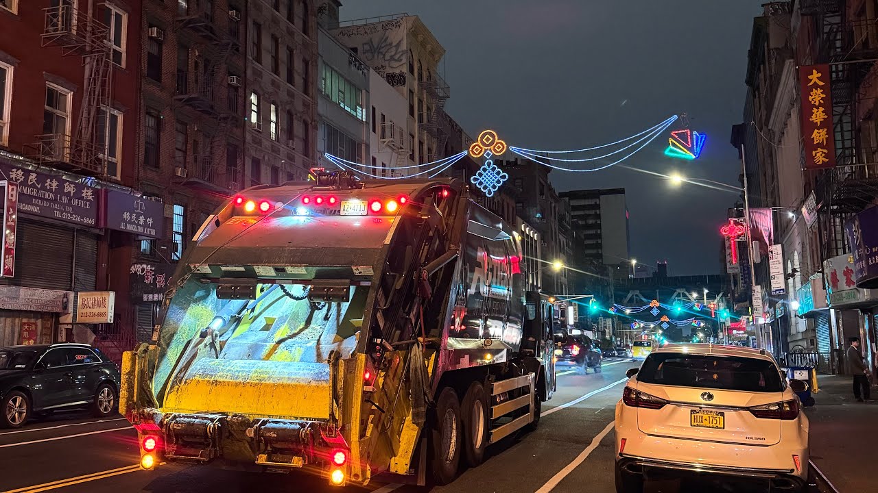 Action carting (IWS) rear load garbage truck vs china town slop - YouTube