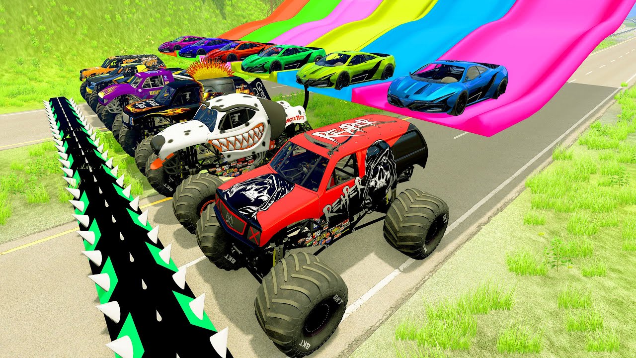 HT Gameplay Crash # 800 | Monster Trucks vs Side Colors Speed Jumps ...
