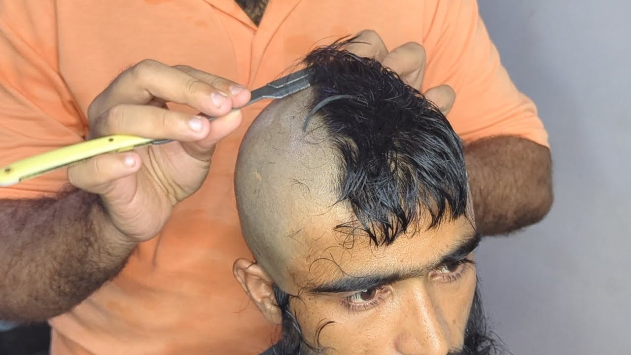 ASMR young man Head shave straight razor tutorial zaibi barber shop ...