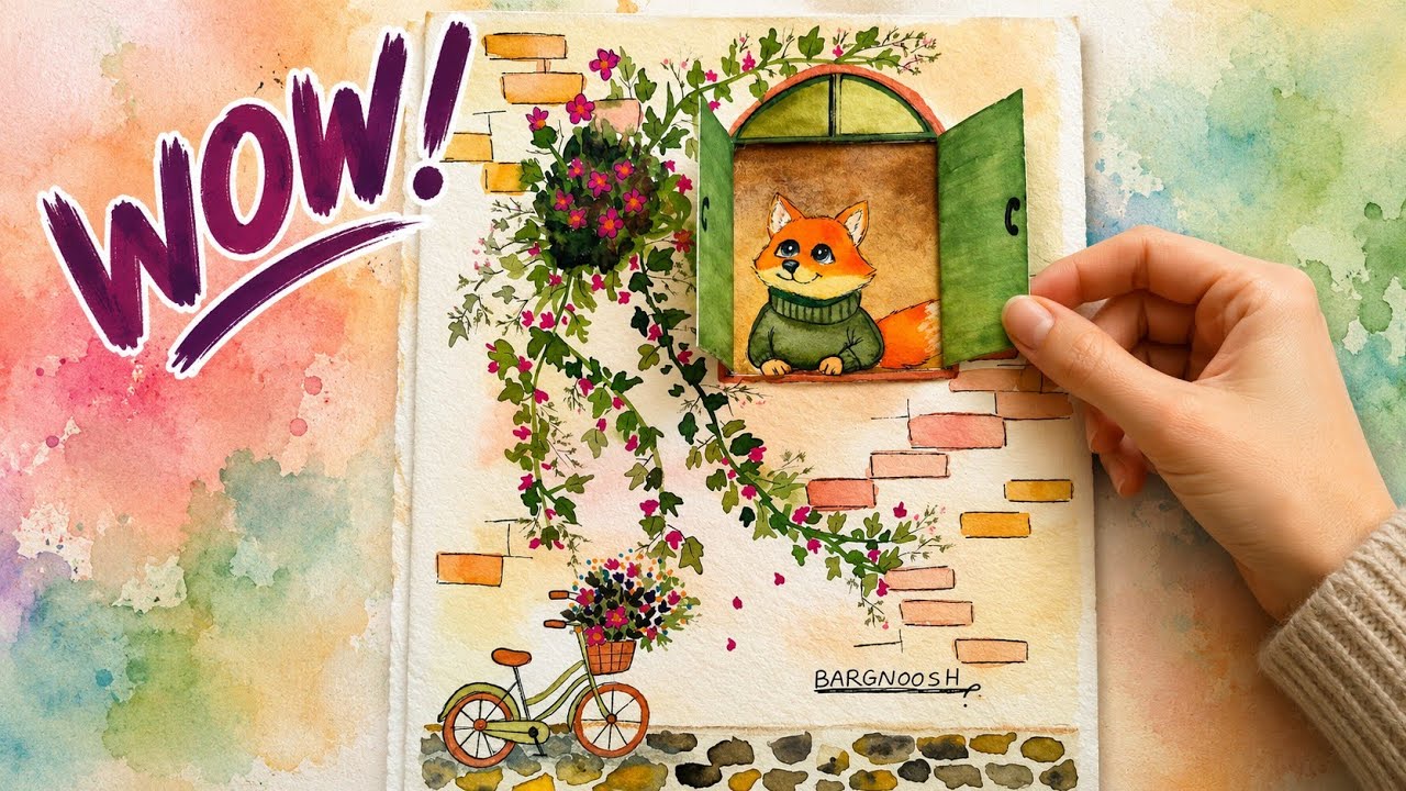 DIY Watercolor Window That Opens! 🦊 | Paper Cut Art | Bargnoosh - YouTube
