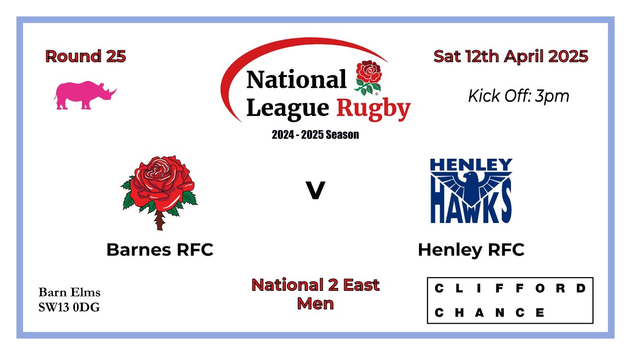 1stXV Men - Barnes RFC v Henley RFC | 12 April 2025 - YouTube