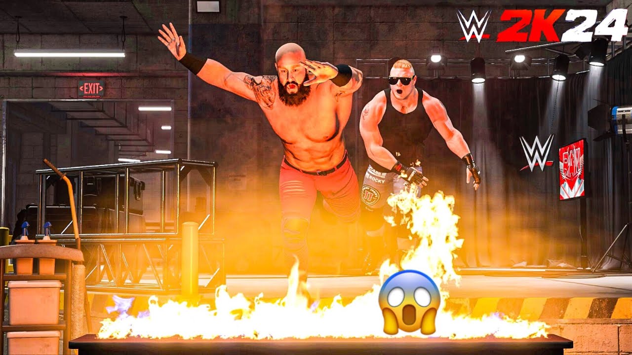Brock Lesner returns and throw Braun Strowman on Fire 🔥 | WWE 2K24 ...