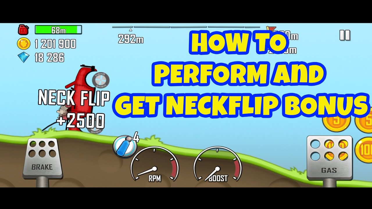 Hill Climb Racing walkthrough | How to get Neck flip Bonus | # ...