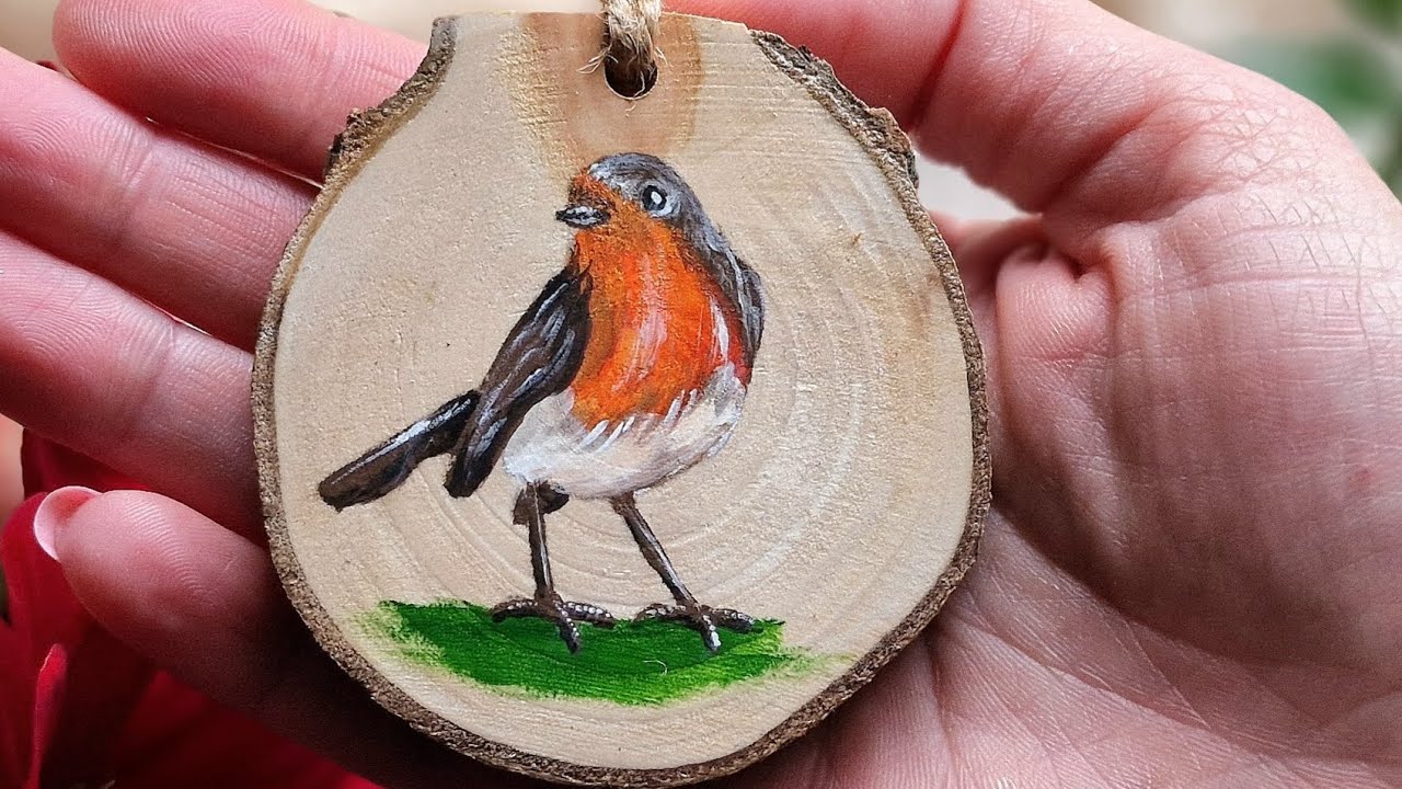 How to Paint a Beautiful Robin on Wood Slice | Acrylic Painting ...