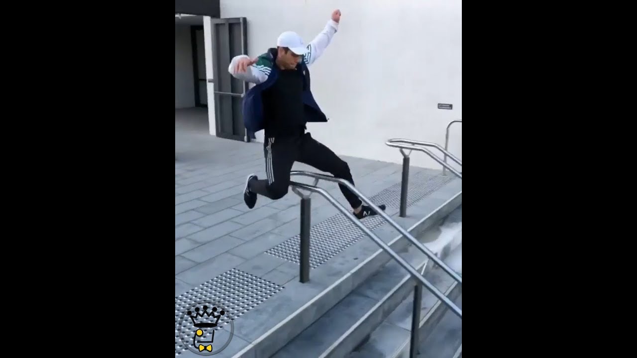 Guy Slides down stairs like a boss!! - YouTube