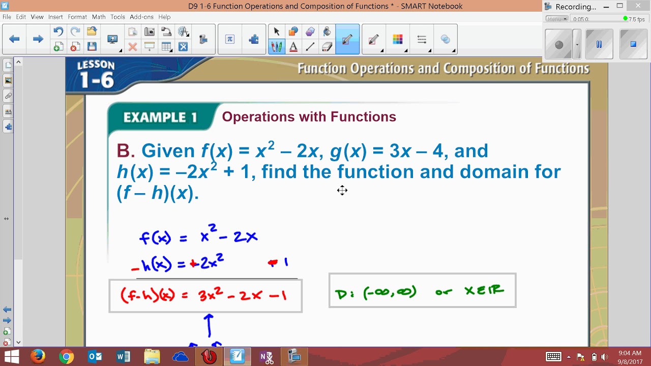 1-6 Example 1 Operations With Functions - Youtube