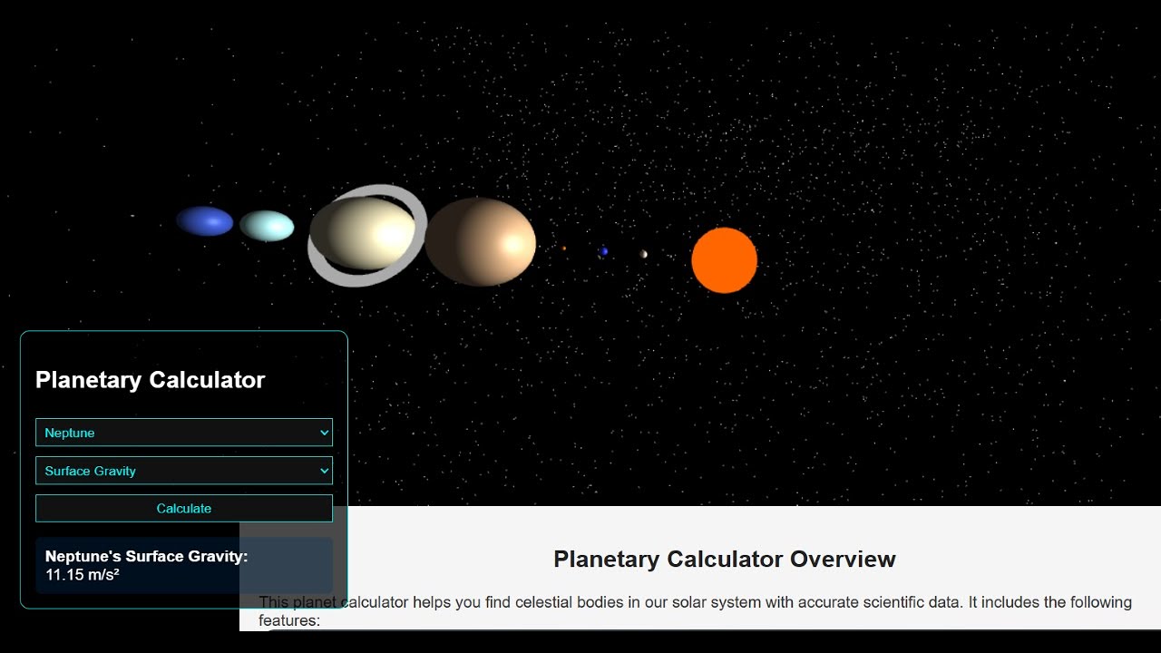 Planetary Calculator - Supported Celestial Bodies - Sun, Earth, Mars ...