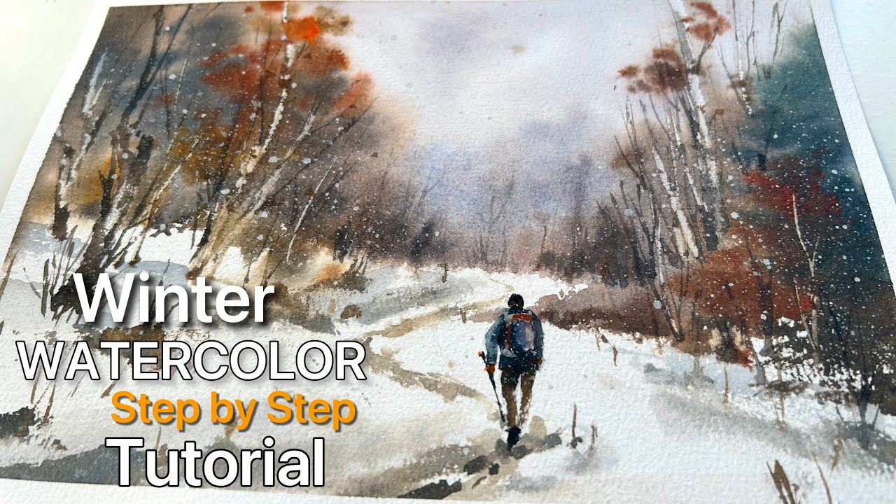 Step by Step Watercolor Tutorial: A Winter Snow Scene - YouTube