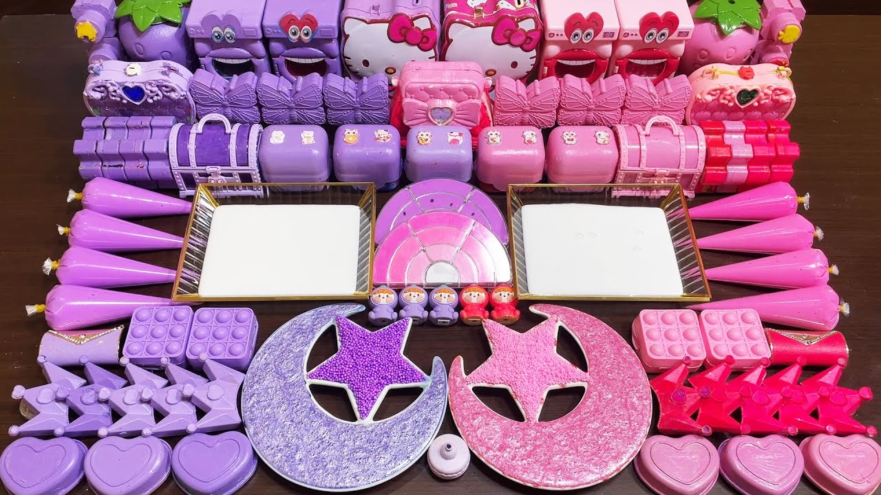 SPECIAL PINK VS PURPLE SLIME ! Mixing Random Things Into Glossy Slime ...