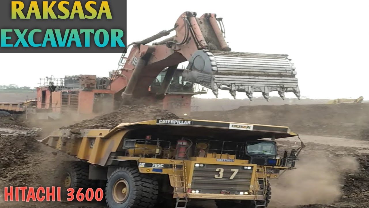 Excavator Hitachi 3600 begho beroperasi di tambang batubara - YouTube