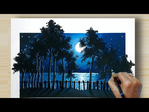 How to Draw Realistic Moonlight scenery with PASTEL - Improve your SOFT ...