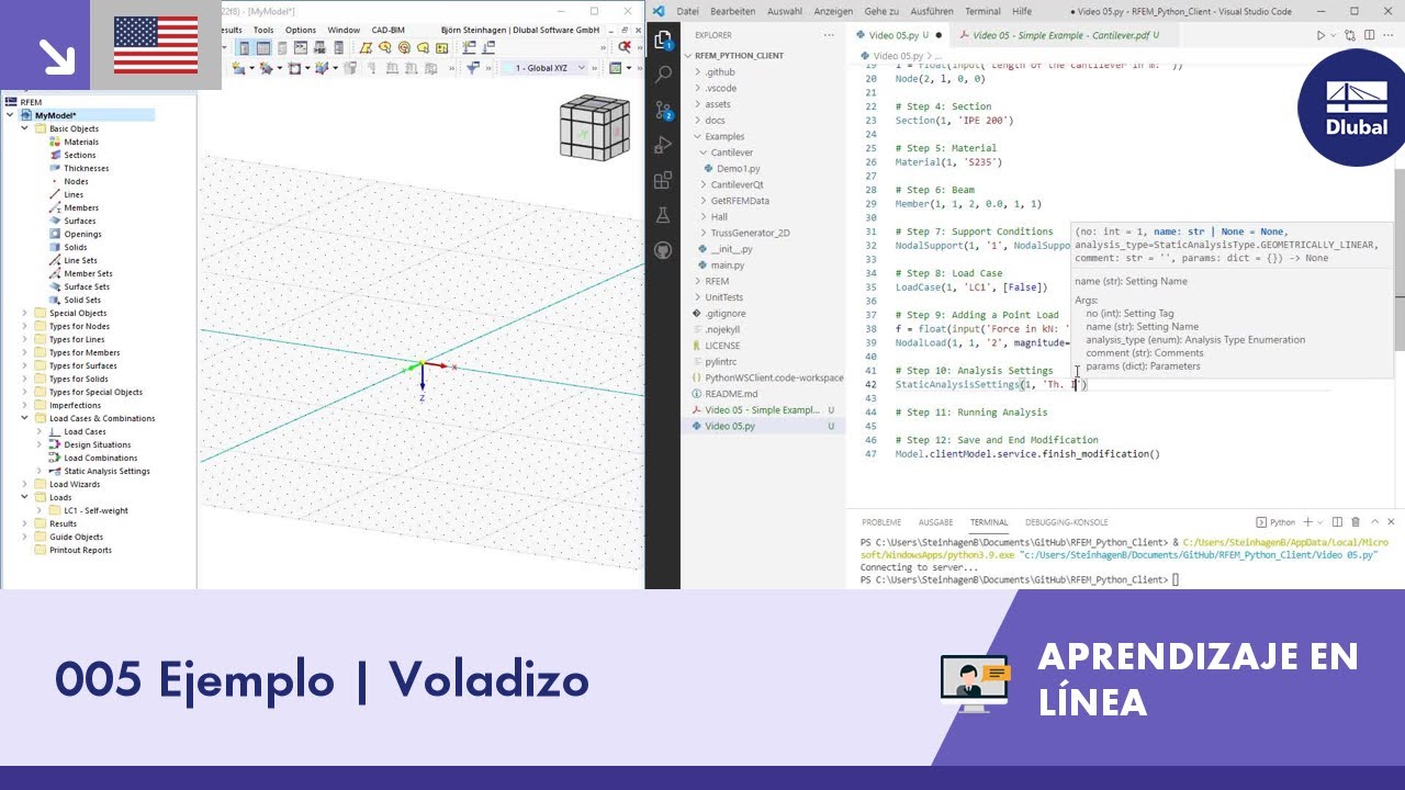 [EN] Programación con RFEM 6 y Python | 005 Ejemplo | Voladizo - YouTube