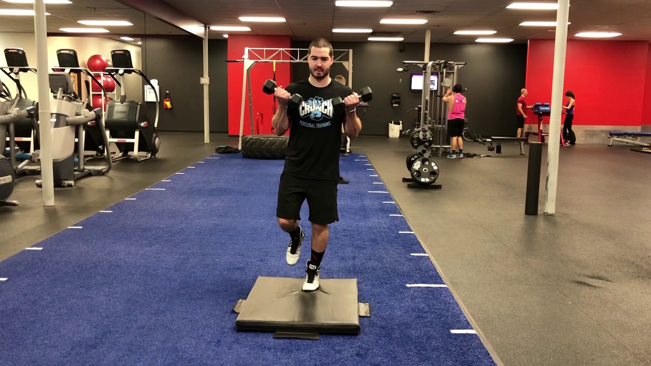 Single Leg Step up to Balance with Dumbbell Curl (1/2) - YouTube