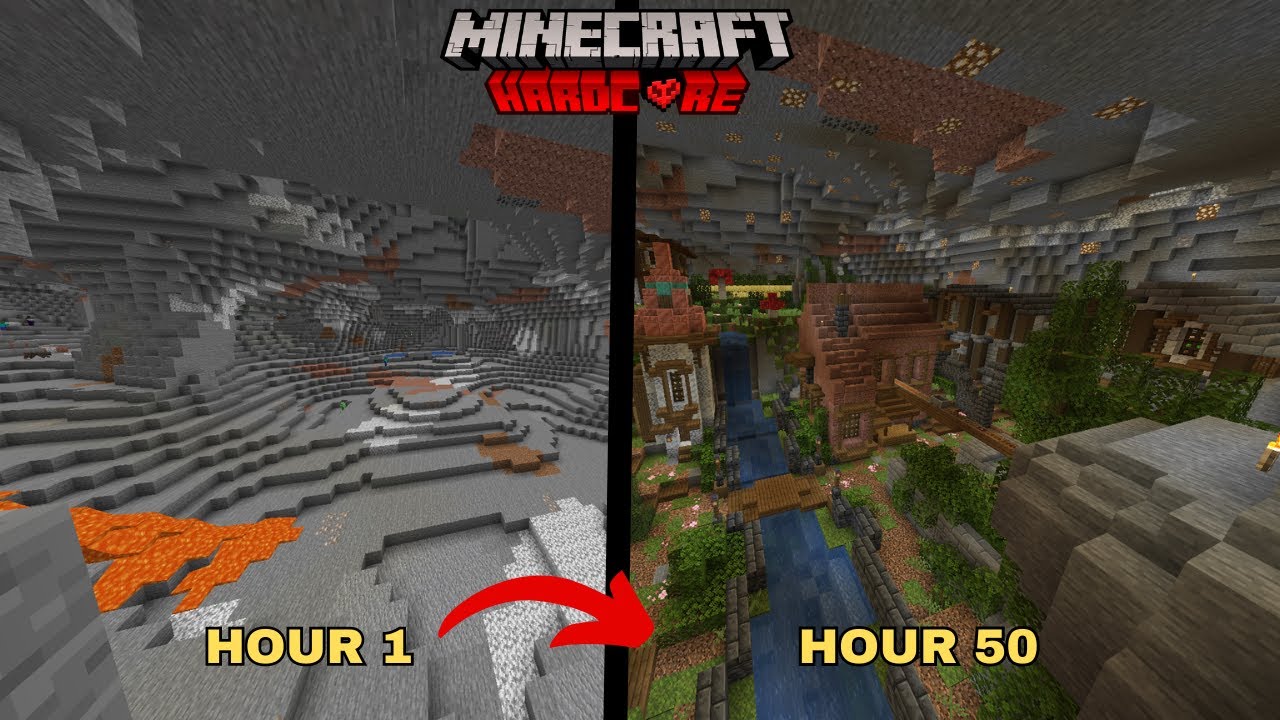 I spent 50 HOURS TRANSFORMING A CAVE in Minecraft Hardcore - YouTube