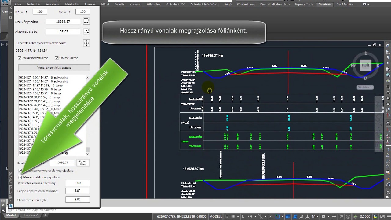 SERI AutoCAD Geodézia Keresztszelvények feldolgozása - YouTube