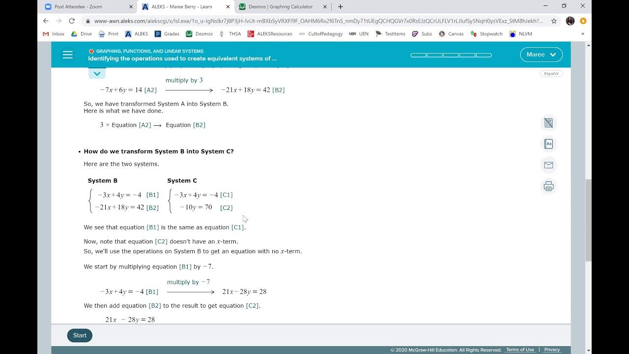 Identifying the operations used to create equivalent systems of ...