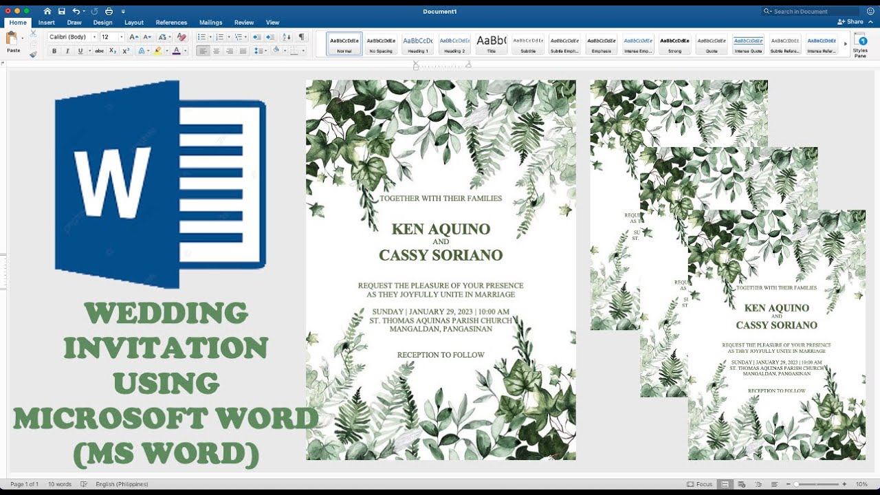 GREENERY GREEN | How to make WEDDING INVITATION in Microsoft Word ...