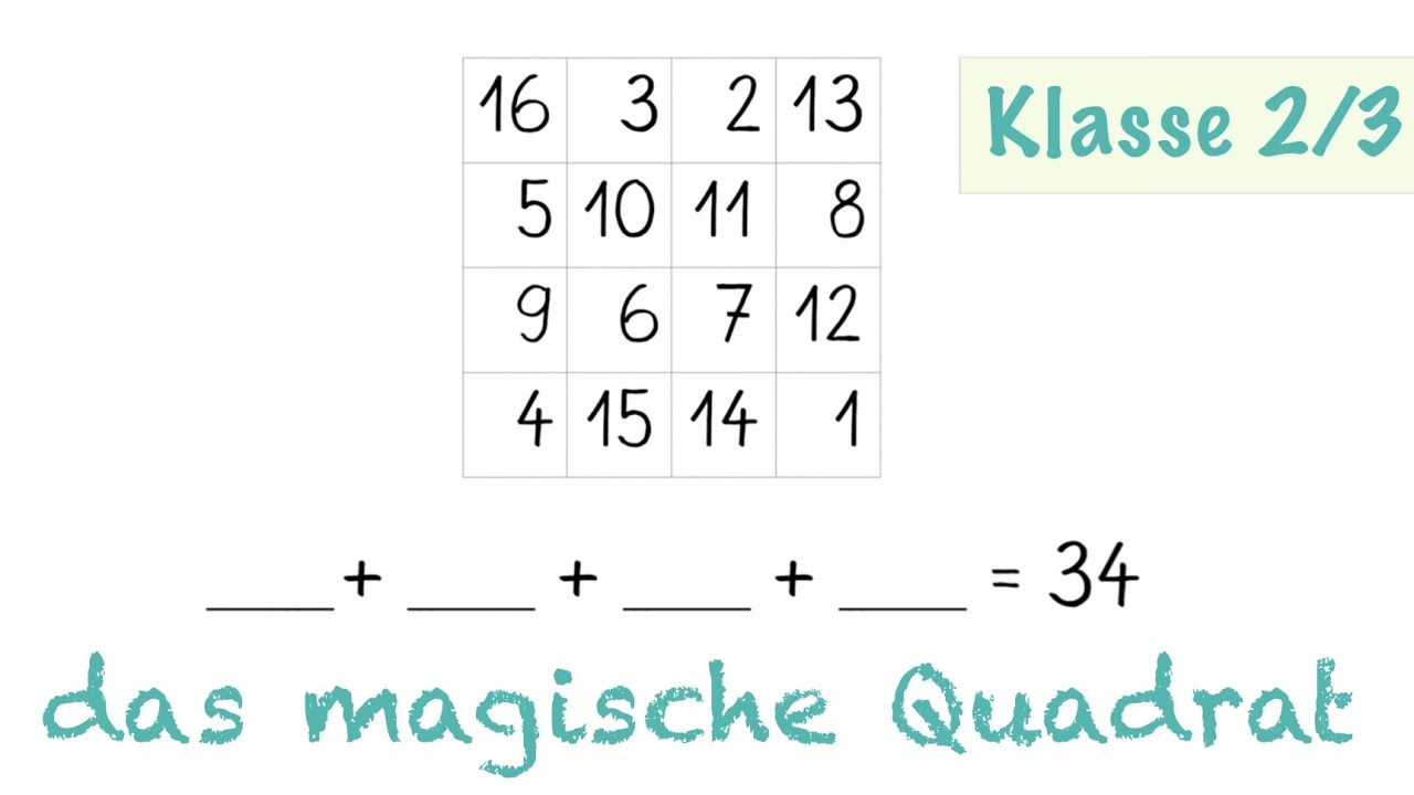 Magisches Quadrat - Dürer - Klasse 2/3 - produktives Üben der Addition - Grundschule Mathematik ...