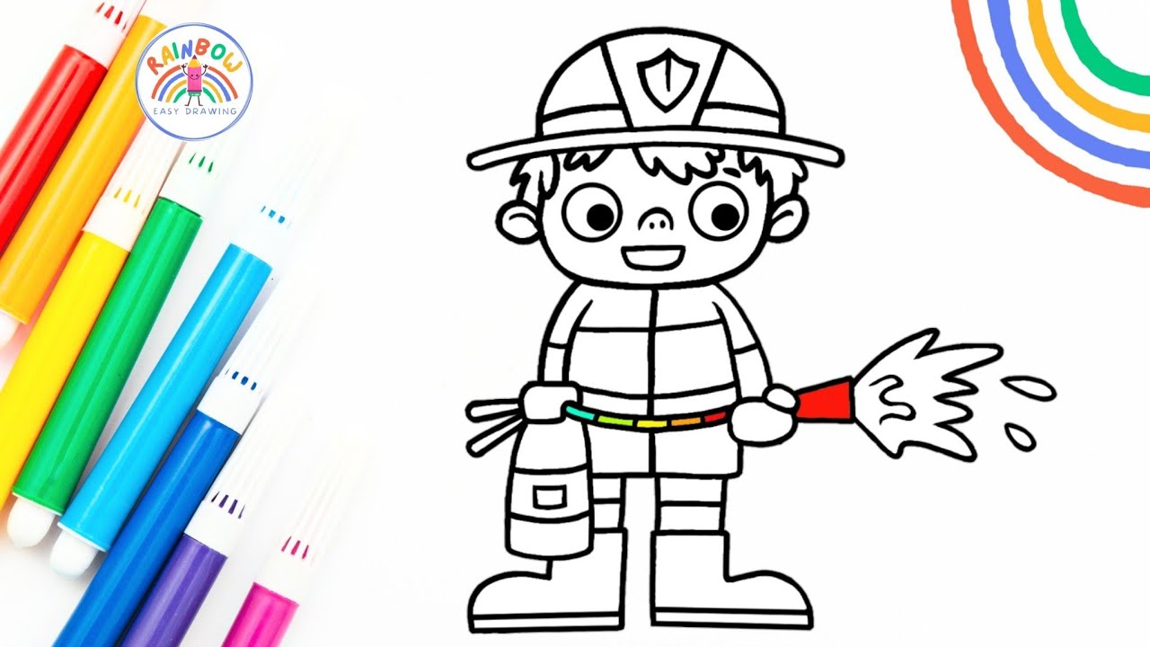 Fireman Drawing Step by Step | How to Draw a Fireman Easy 🌈 👨‍🚒🚒 - YouTube